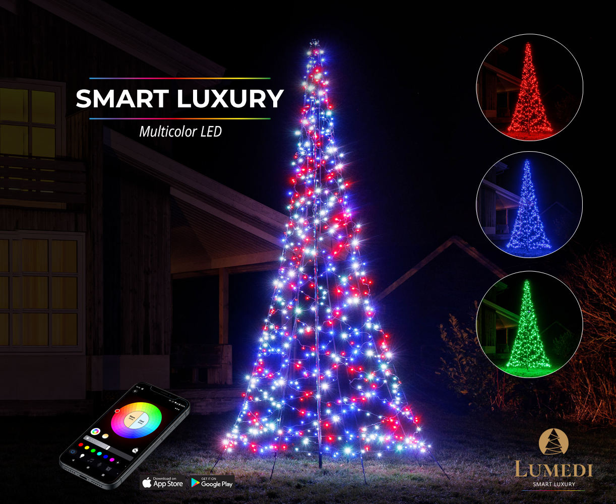 Lumedi Smart Luxury 640 Led | 4m - Buitenkerstboom - Vlaggen Unie