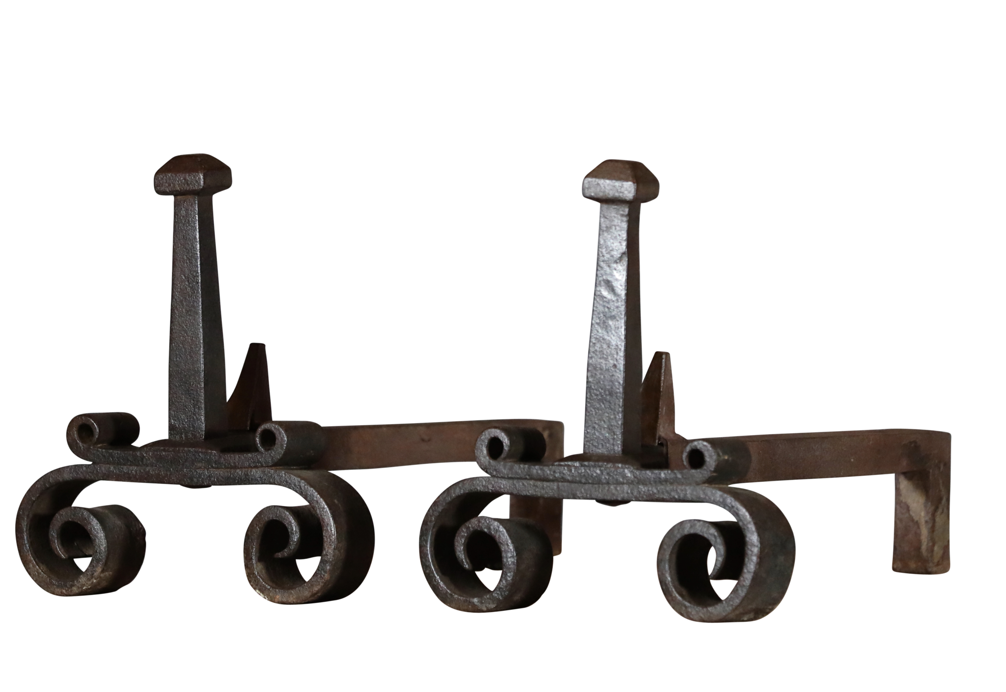 Solide Paire D'objets De Foyer En Fer Forgé - The Antique Fireplace Bank