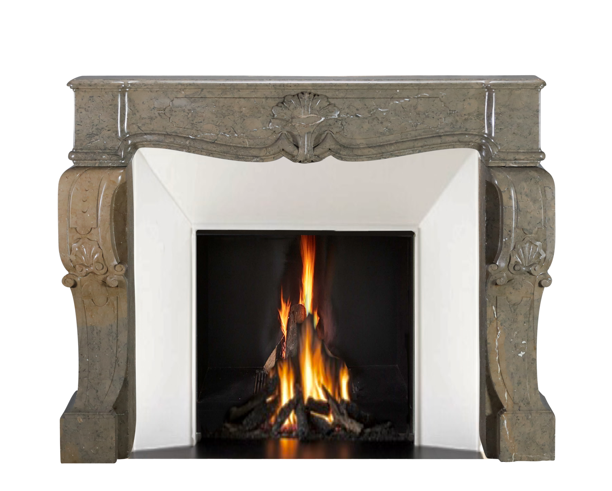 Ardèche Bicolor Stone Marble Fireplace Surround With Palm Tree Detail - The Antique Fireplace Bank