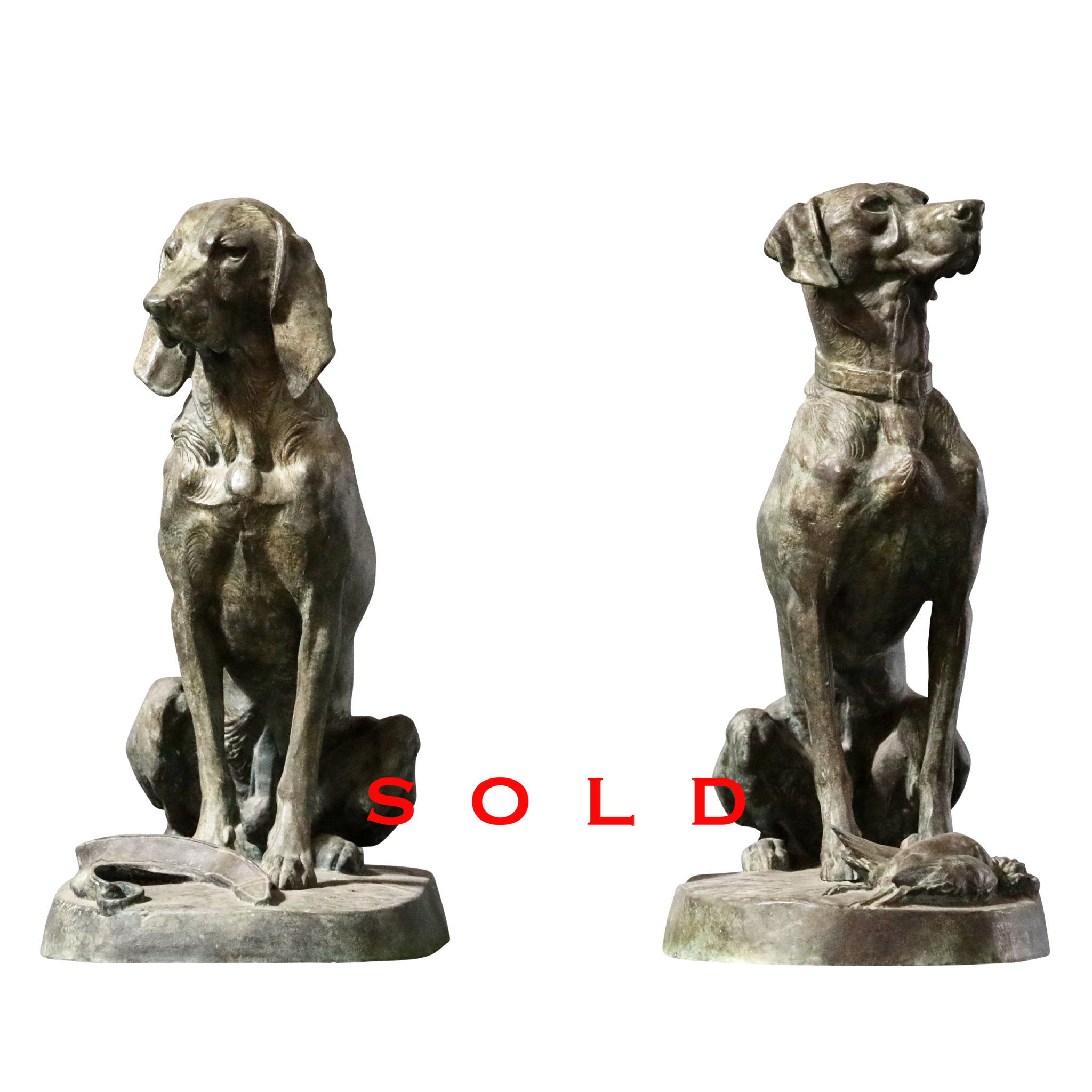 Elégante Paire De Chiens De Chasse En Bronze - The Antique Fireplace Bank