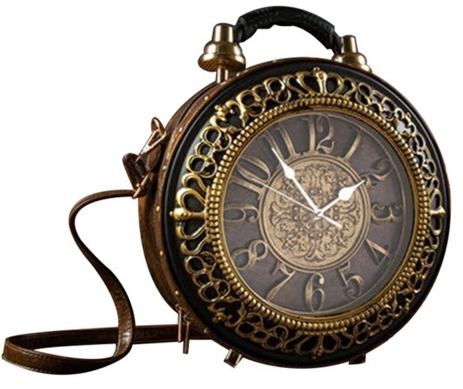 Clock bag with Working Clock Vintage Brown (large) | Boutique Trukad ...