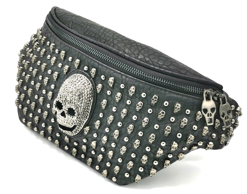 Gothic Fanny Bag with Metal Skulls | Boutique Trukado - Boutique Trukado