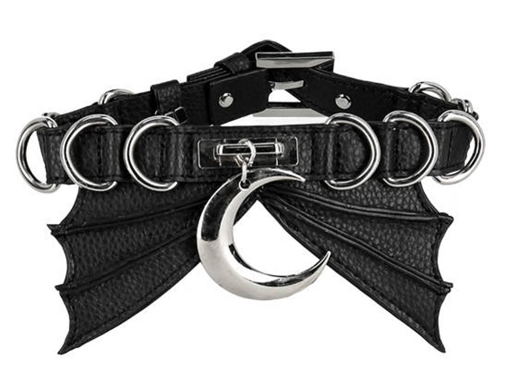 Gothic BAT COLLAR with metal Moon and D-rings Restyle | Trukado ...