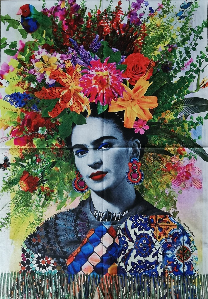 Frida Kahlo with Blue Eyeshadow Shawl | Boutique Trukado - Bags ...