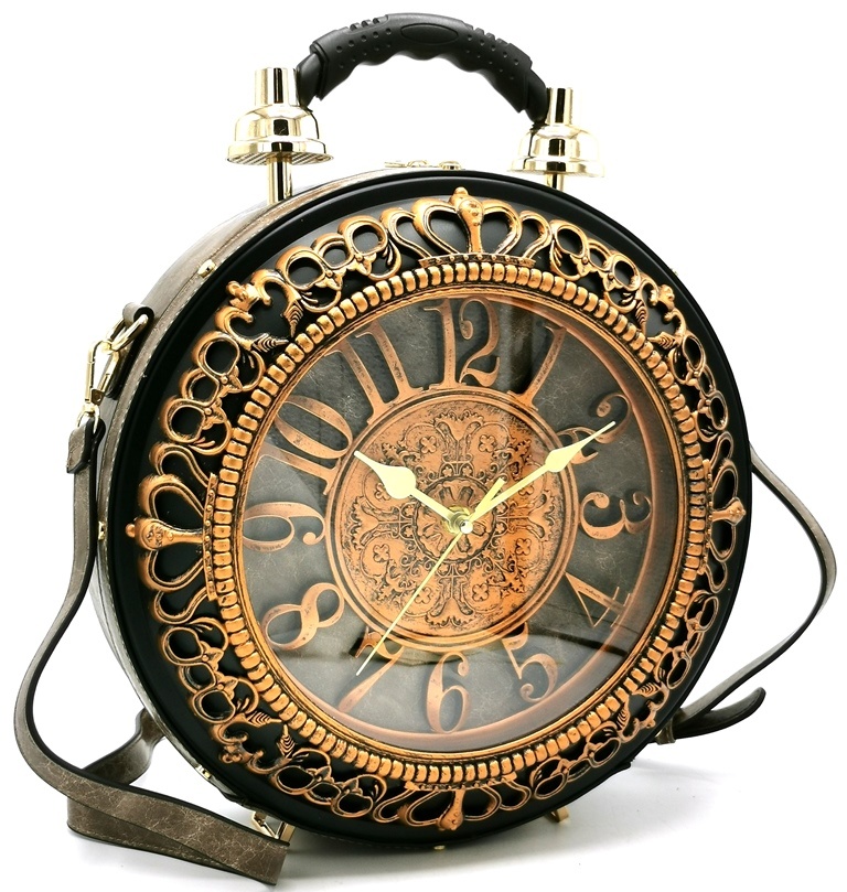 Clock bag with Working Clock Vintage Taupe (large) | Boutique Trukado ...
