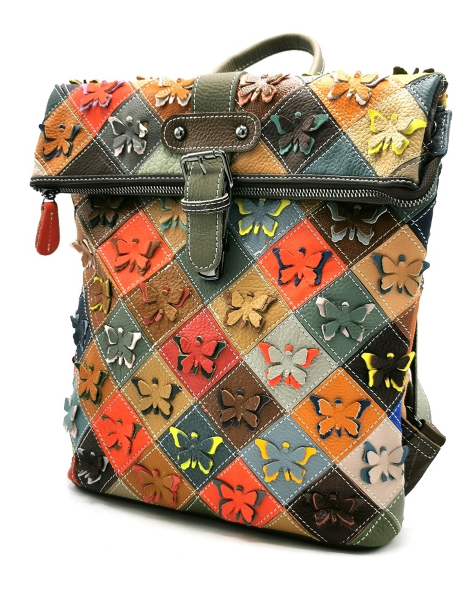 Leather Rolltop Backpack/Shoulder bag Patchwork Butterflies | Trukado ...