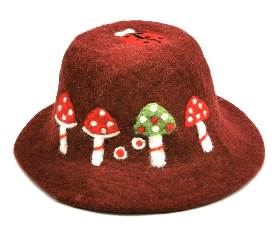 Vilten hoed - Sauna muts Paddenstoelen 100% wol | Boutique Trukado ...