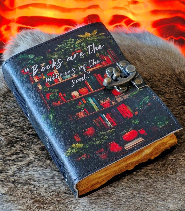 Leren Dagboek met Boekenkast print | Boutique Trukado - Boutique Trukado
