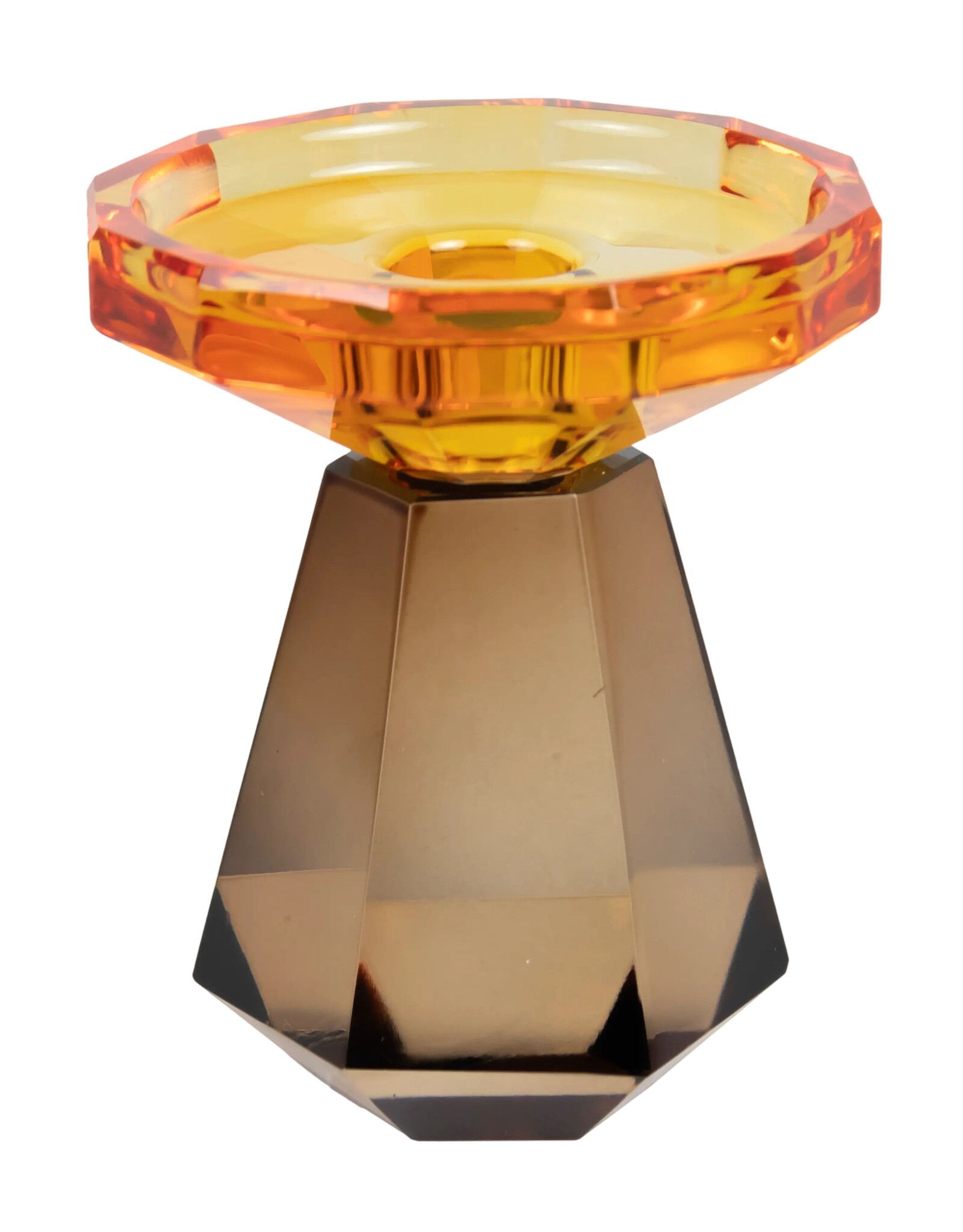 Candle holder Crystal Glass on Prism Base orange-brown | Trukado ...