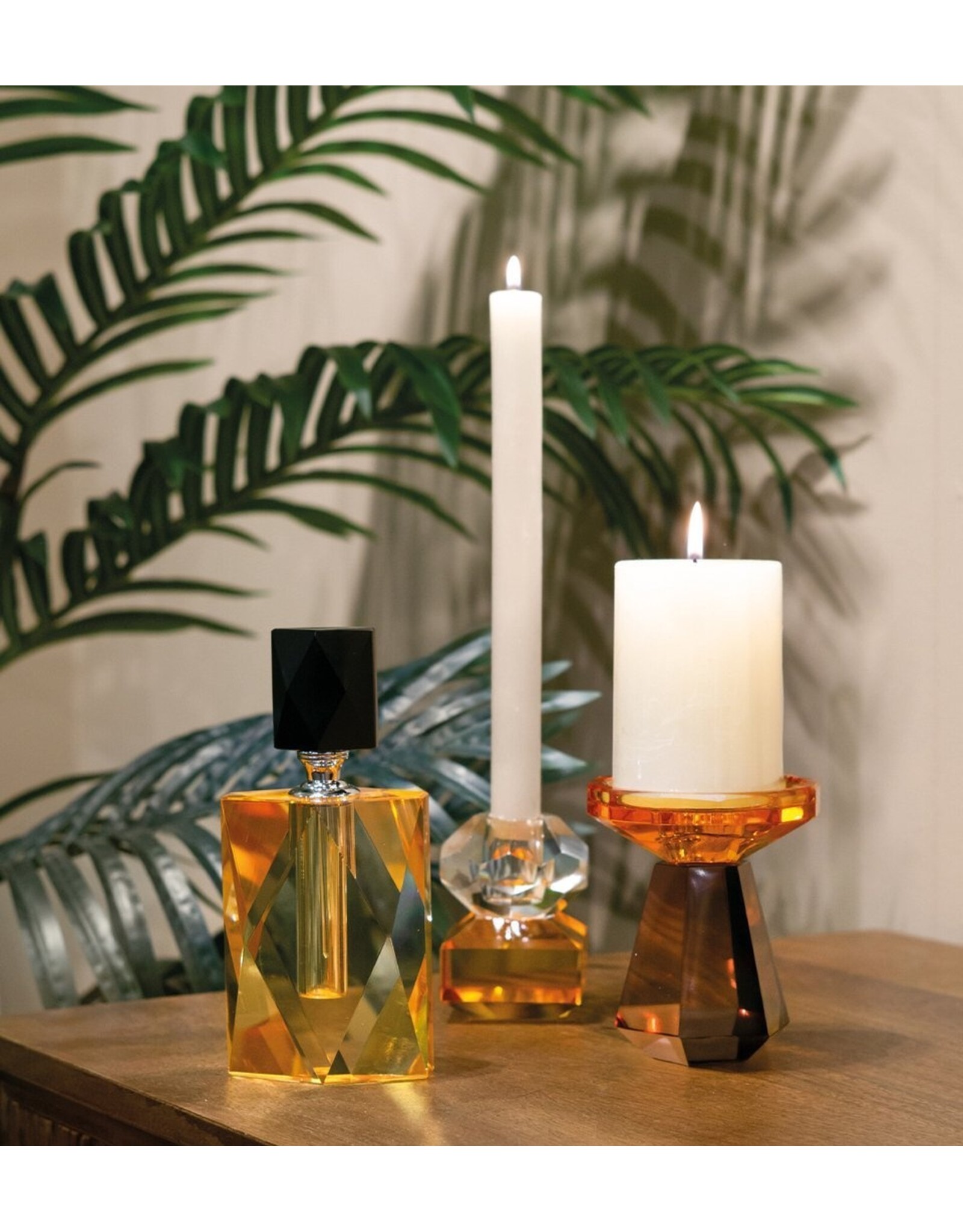Candle holder Crystal Glass on Prism Base orange-brown | Trukado ...