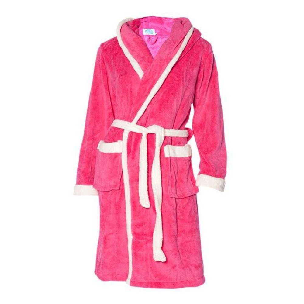 Badrock badjas dames fuchsia-wit met capuchon - op voorraad - Badjas.com