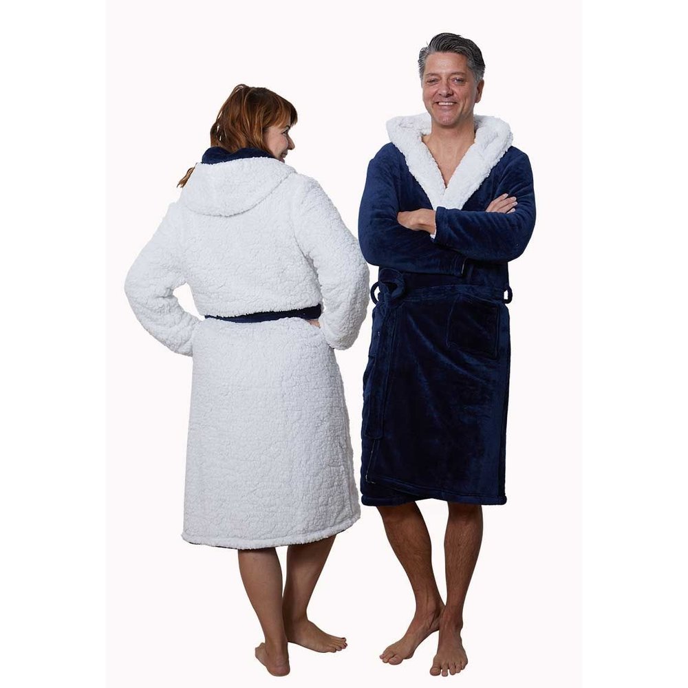 Capuchon badjas sherpa marineblauw - Badjas.com