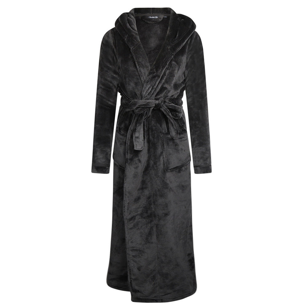 Charlie Choe zwarte fleece dames badjas met capuchon - lang model ...