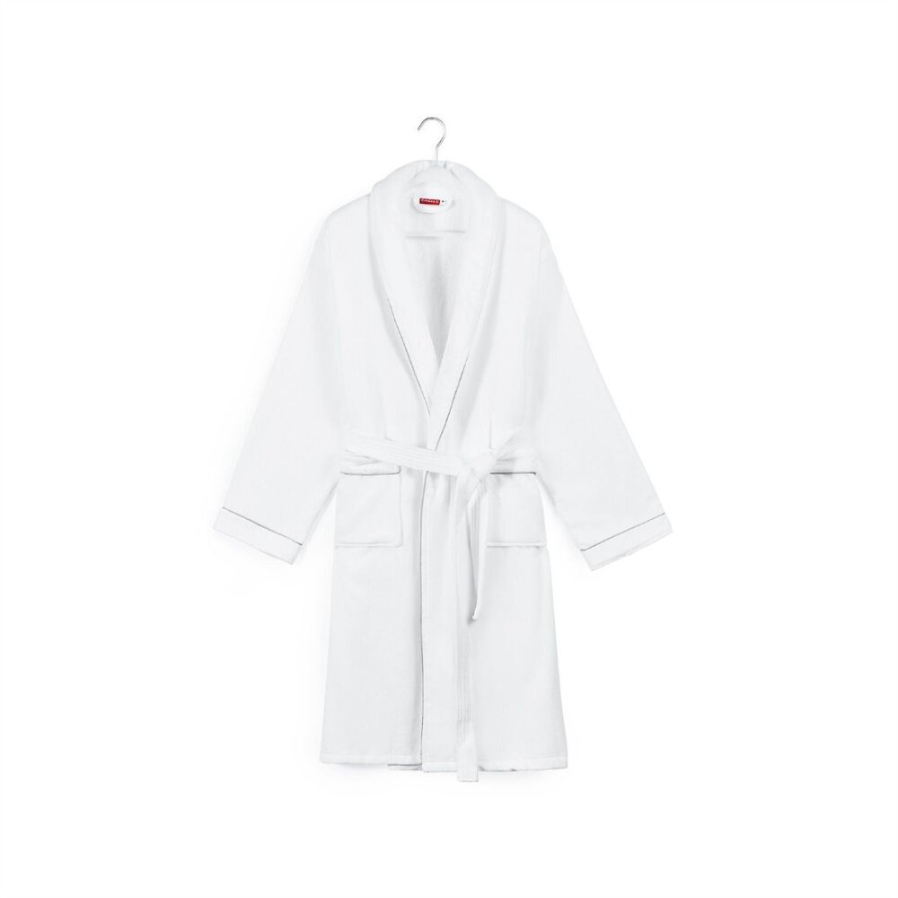 Luxe badjas velours met piping - wit - Badjas.com