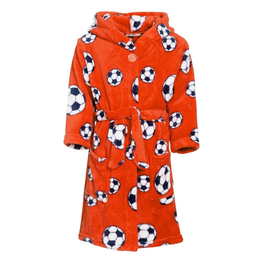 Badjas kind voetbal oranje + capuchon | 100% fleece | Badjas.com ...