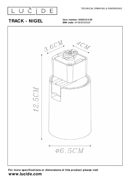 TRACK NIGEL Rail spot - 1-phase Track system / Track lighting - 1xGU10 ...