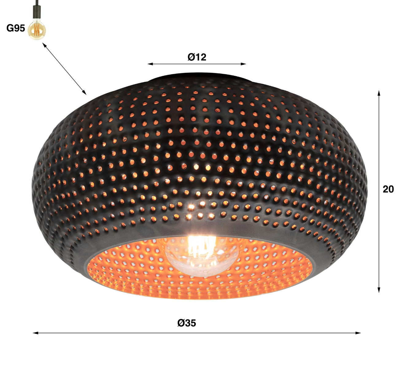 Ceiling lamp Ø35 disk punch / Black brown - PerfectLights