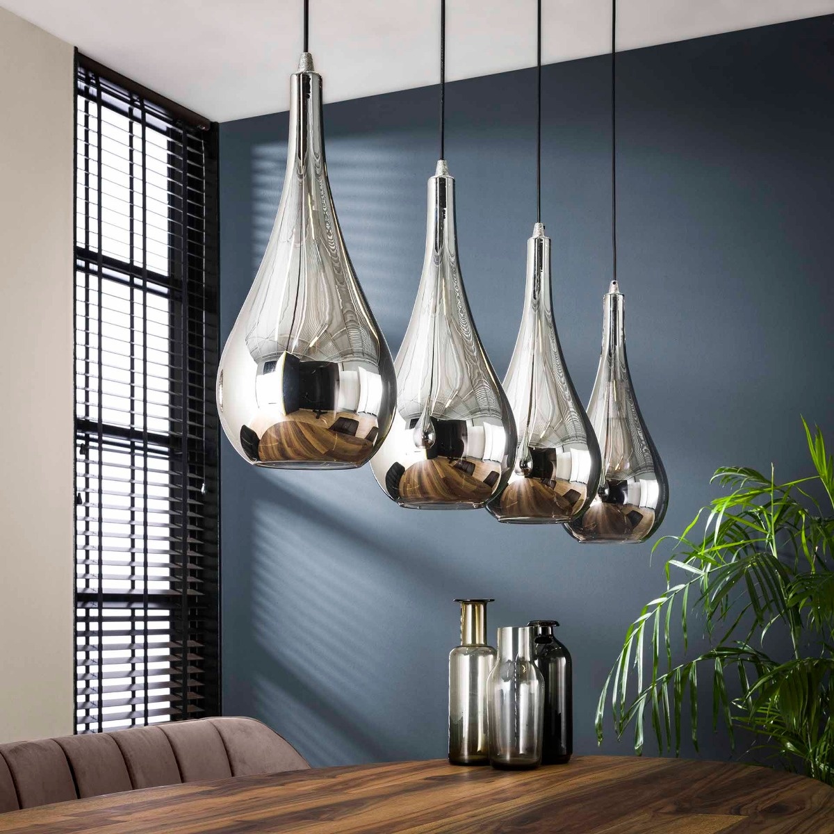 Pendant lamp 4L silver drop glass - PerfectLights