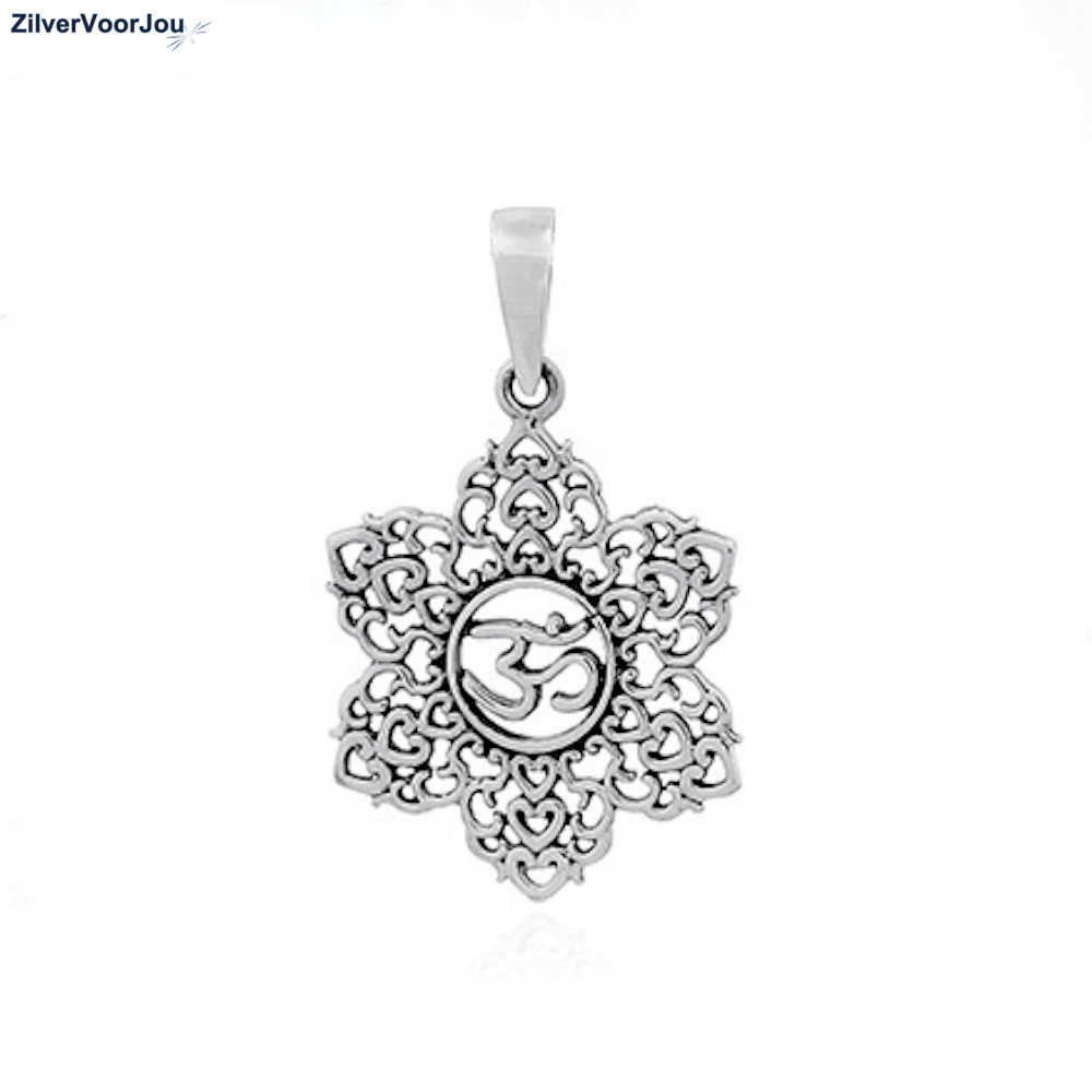 Zilveren ohm lotus mandala kettinghanger - ZilverVoorJou