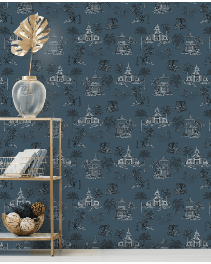 Oriental Teahouse Blues Blue Wallpaper Mural - Creative Lab Amsterdam B2B