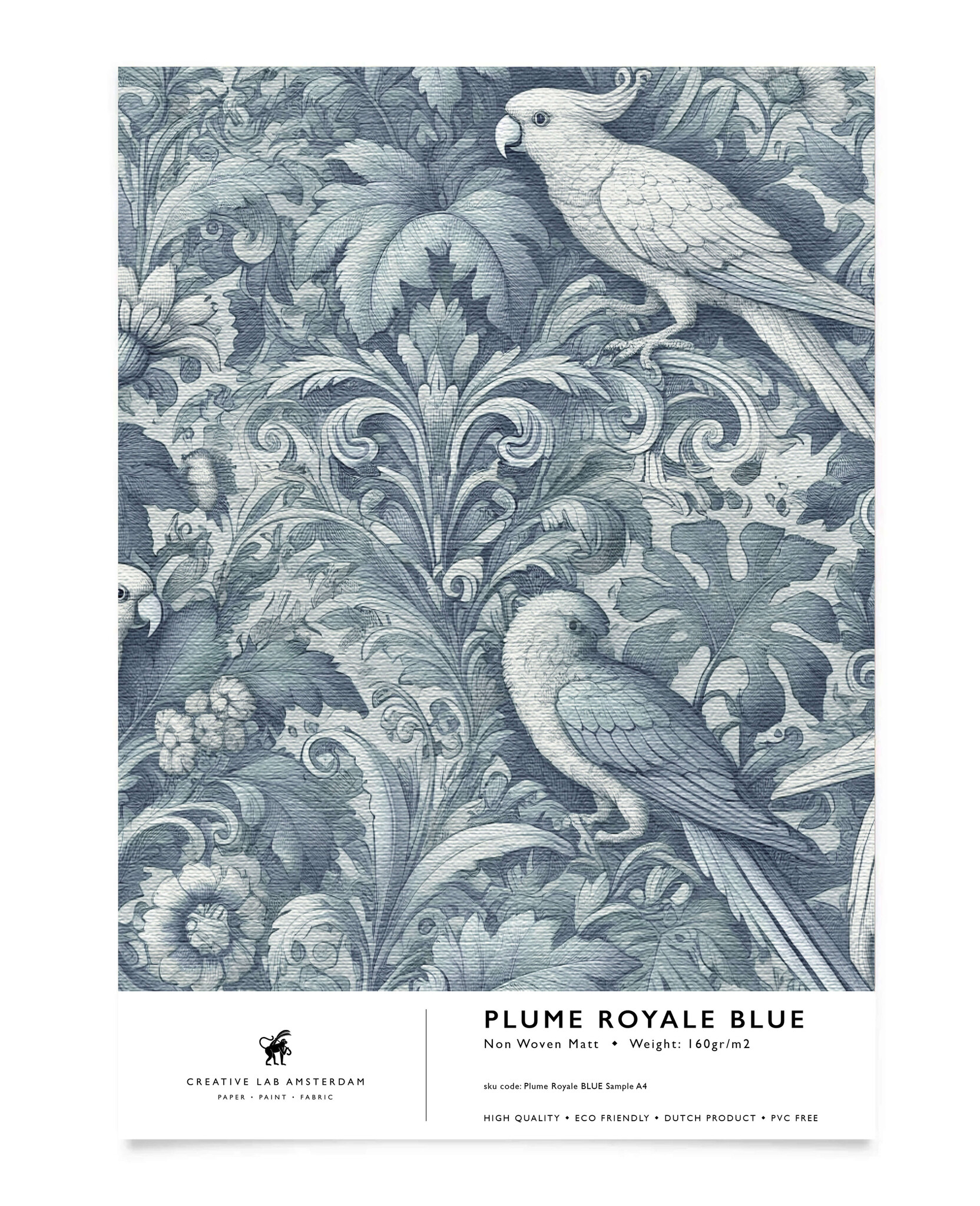 Plume Royale Blue Wallpaper Sample A4 - Creative Lab Amsterdam B2B