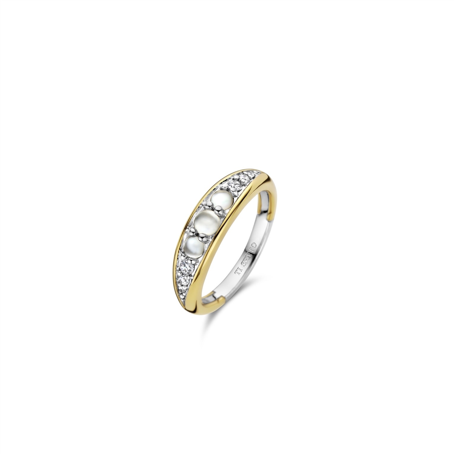 TI SENTO 12304MW/56 zilveren ring goldplated met zirkonia en maansteen ...
