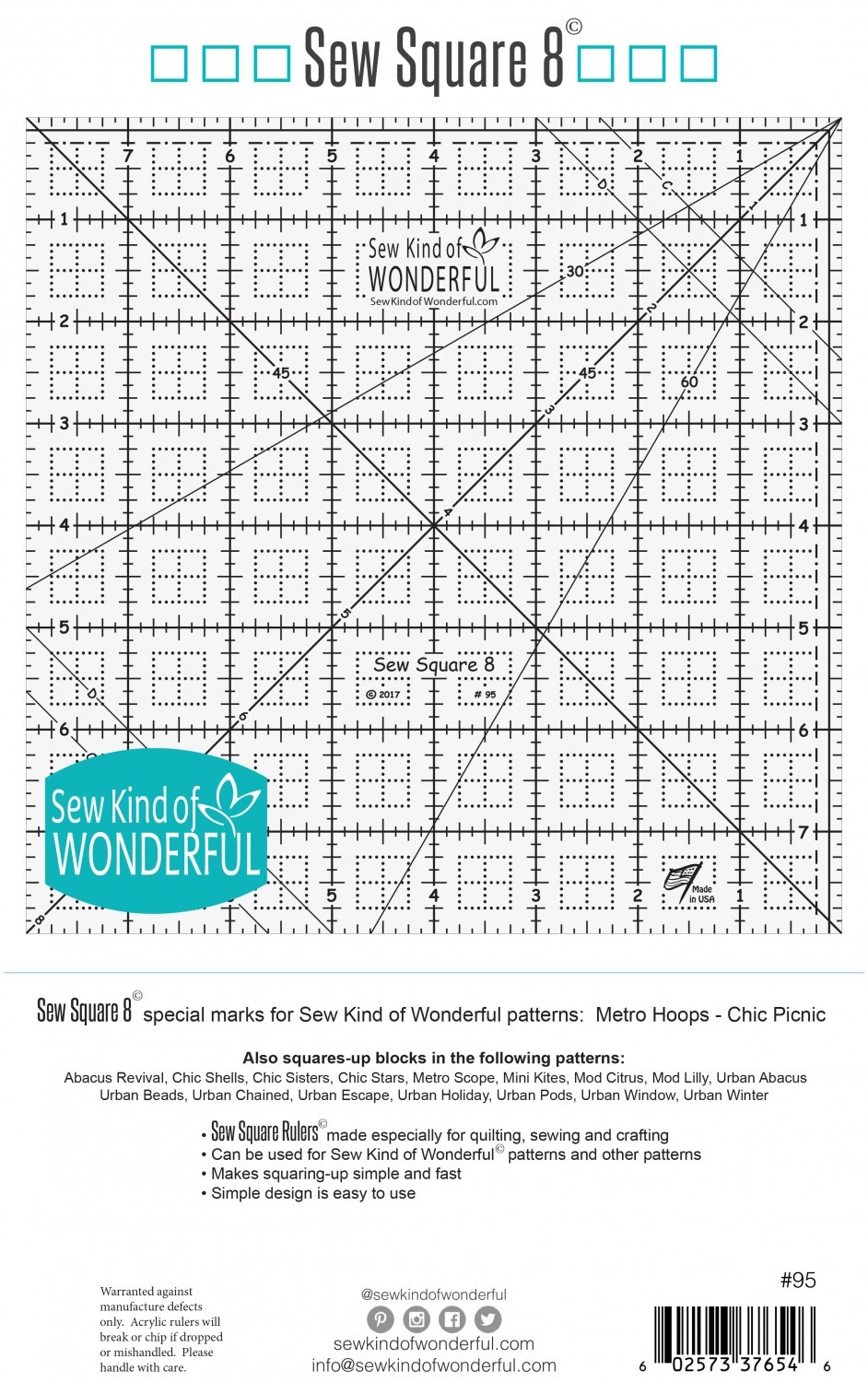 Sew Kind of Wonderful - Sew Square Ruler - 8 inch - Nanno Creative