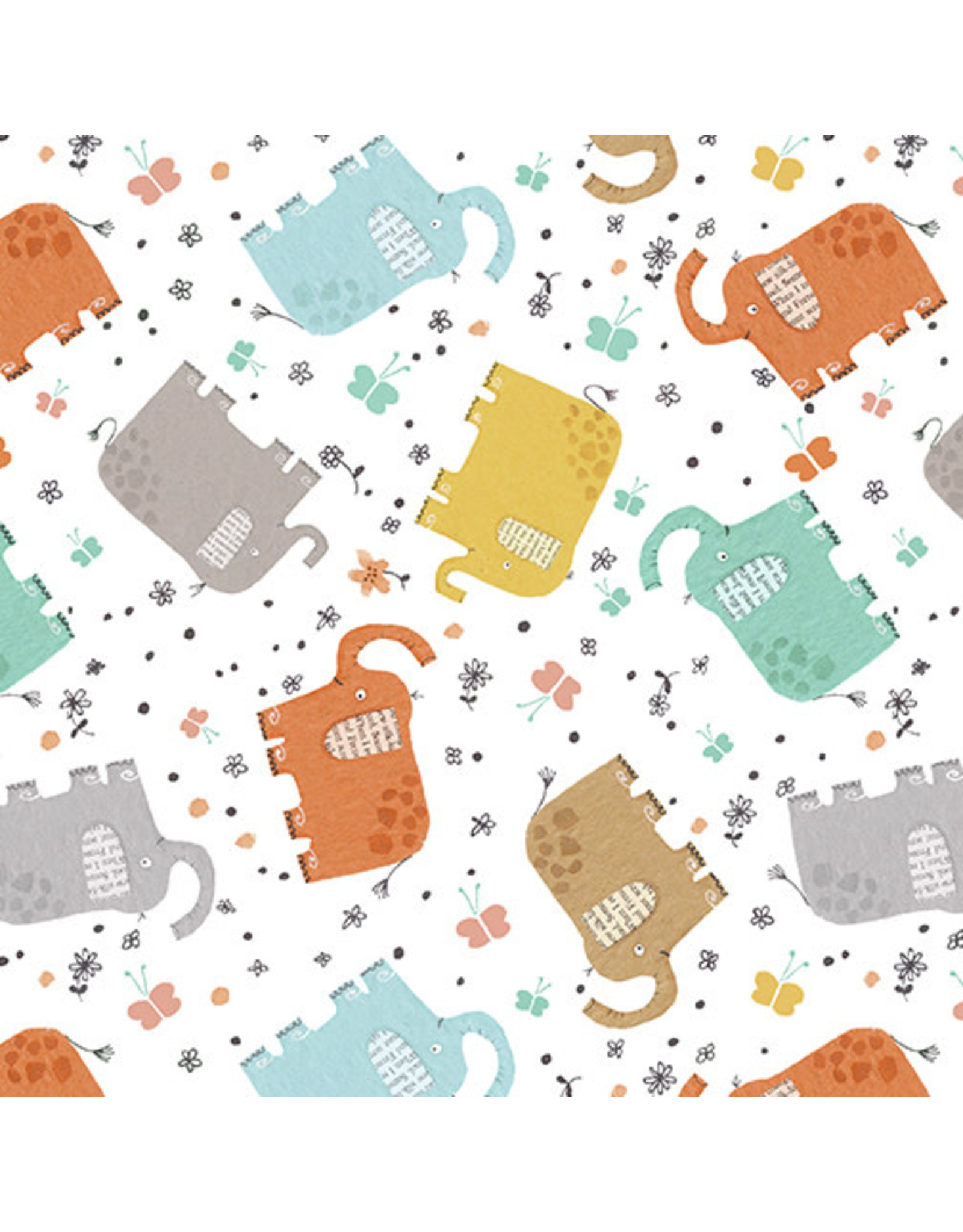 Terry Runyan - Elephant Joy - Tossed Elephants White - 10412-09 - Nanno ...