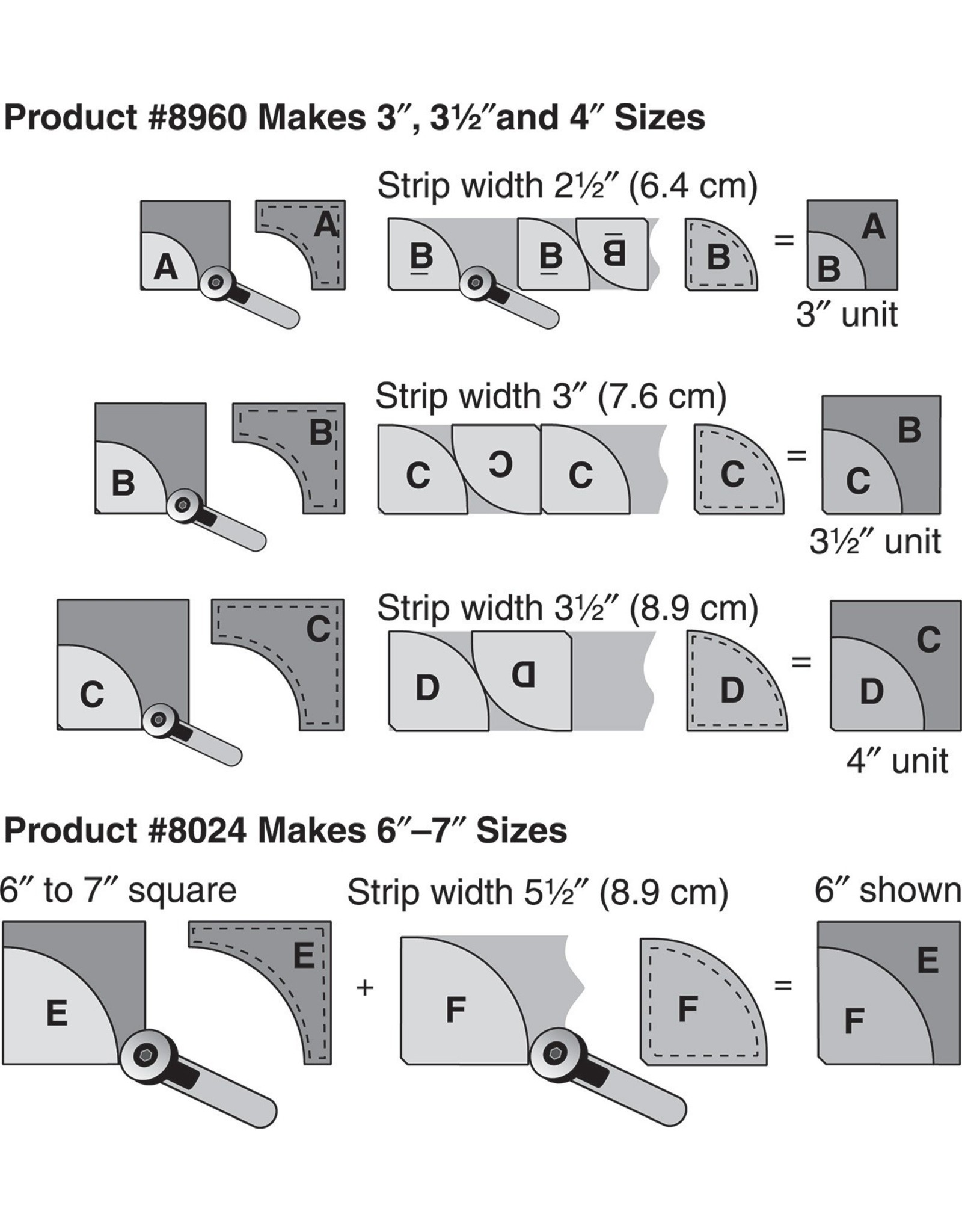Drunkard's Path Large - 6 tot 7 inch - Perfect Patchwork Templates ...