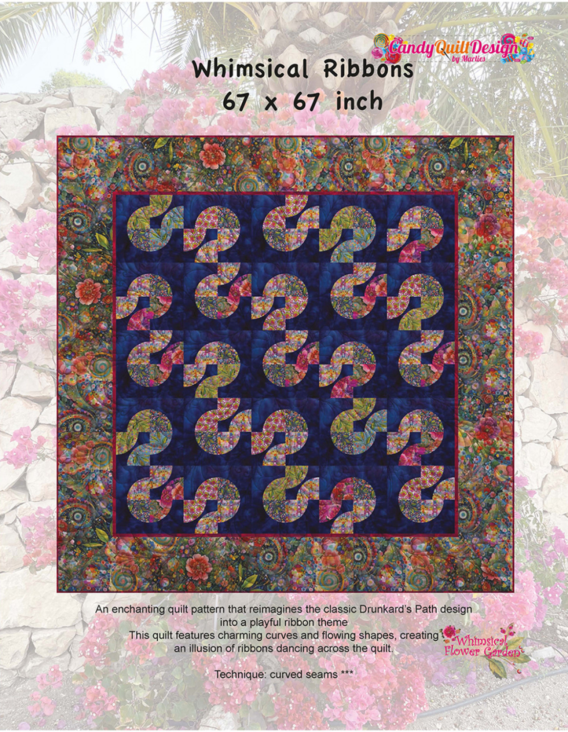 Candy Quilt Design - Whimsical Ribbons - 67 x 67 inch - Nanno Creative
