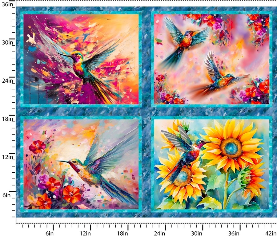 3Wishes Fabric - Hummingbird Bouquet - Panel - 22962-PNL-CTN-D - Nanno ...