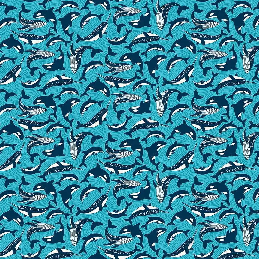 Makower UK - Deep Blue Sea - Fins and Tails Blue - 142-B - Nanno Creative
