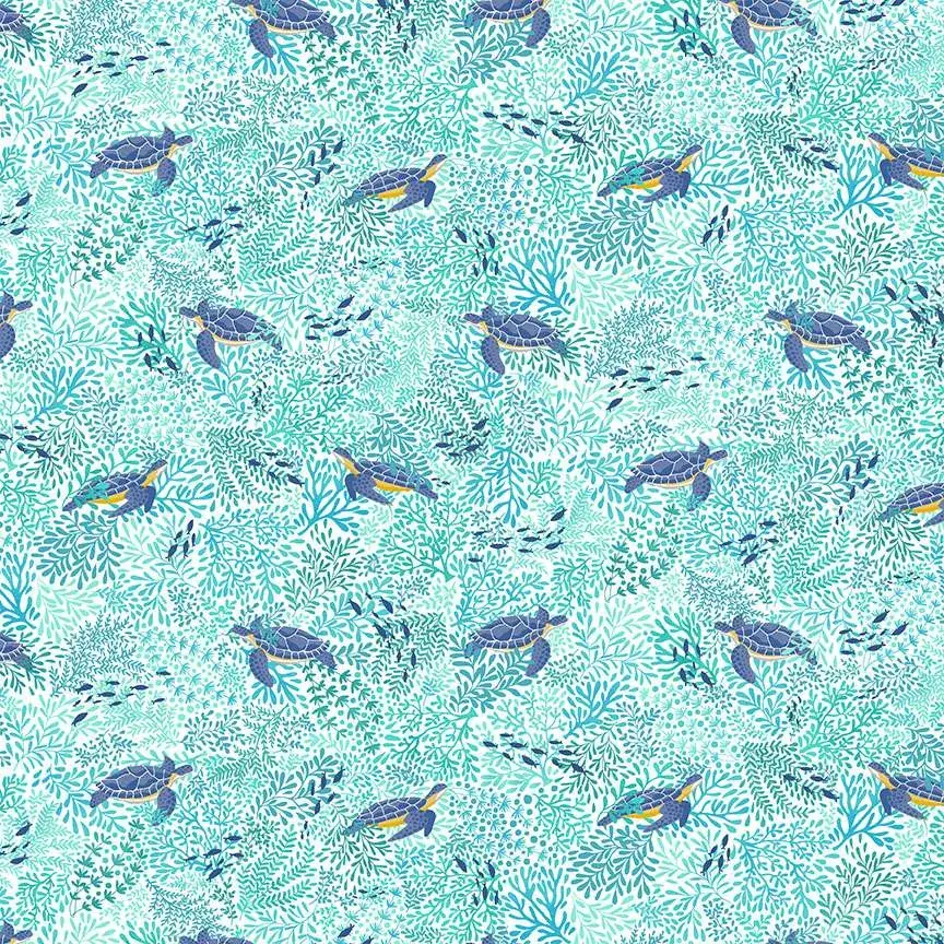 Makower UK - Deep Blue Sea - Turtles White - 143-W - Nanno Creative