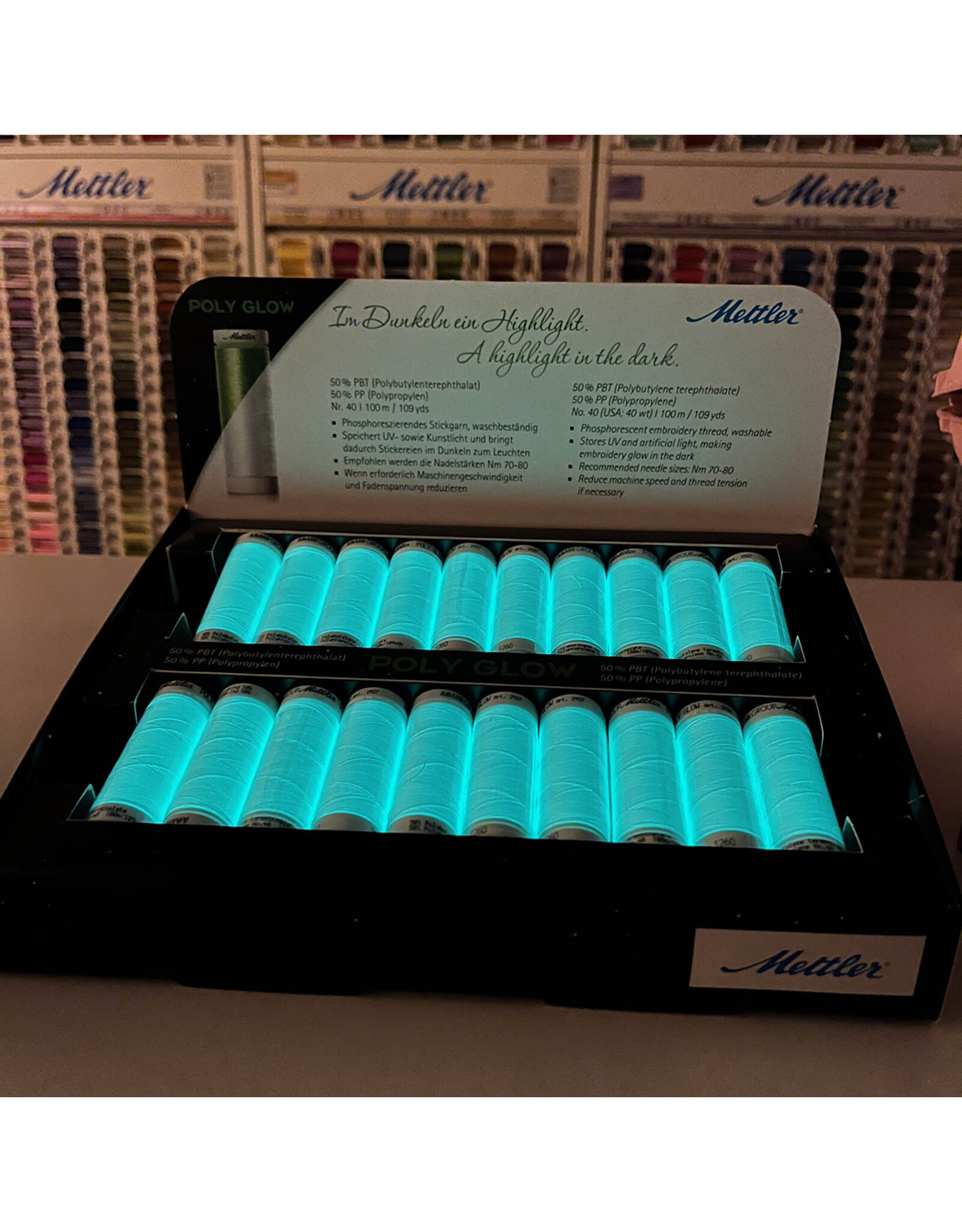 Mettler - Poly Glow - 100 meter - Glow in the Darm Thread - Nanno Creative