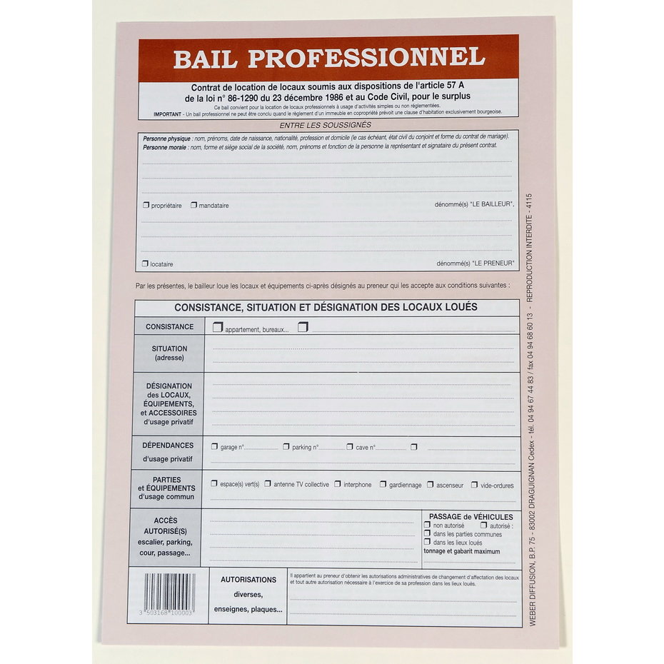 BAIL PROFESSIONNEL - Papeterie Michel