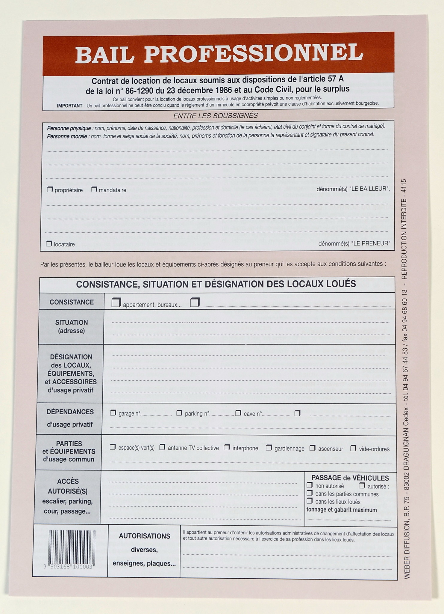 BAIL PROFESSIONNEL - Papeterie Michel