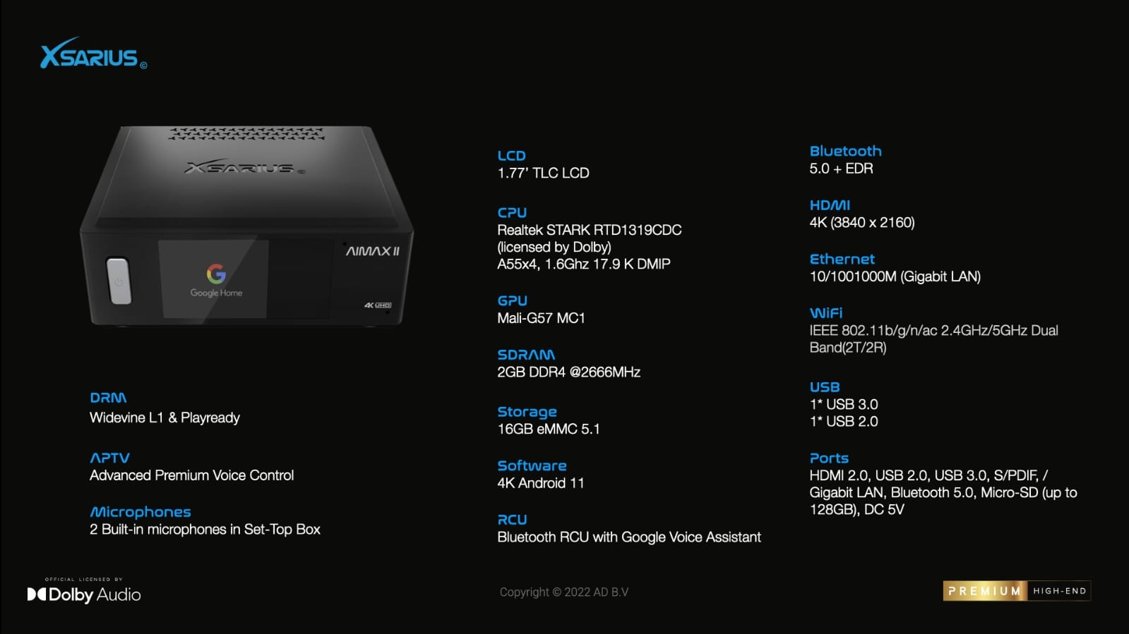 Xsarius Aimax 2 Android 4K IPTV Mediastreamer - ASATGROOTHANDEL.NL