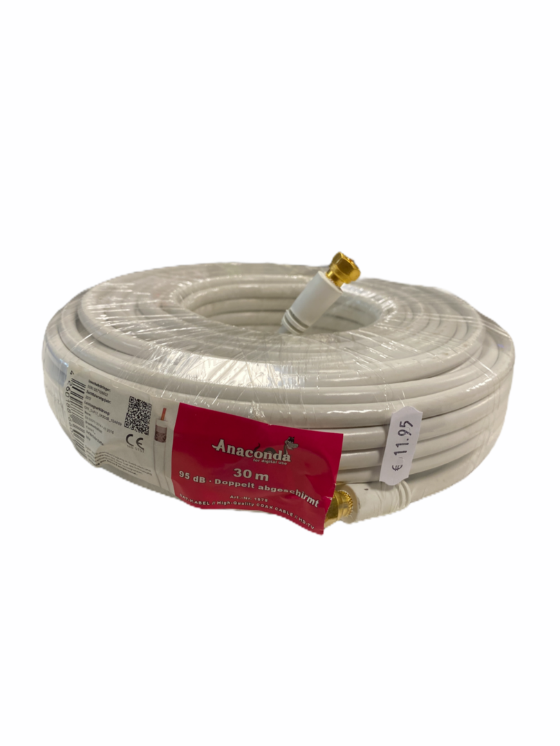 30 meters of coaxial cable with 2 F-Connectors - ASATGROOTHANDEL.NL