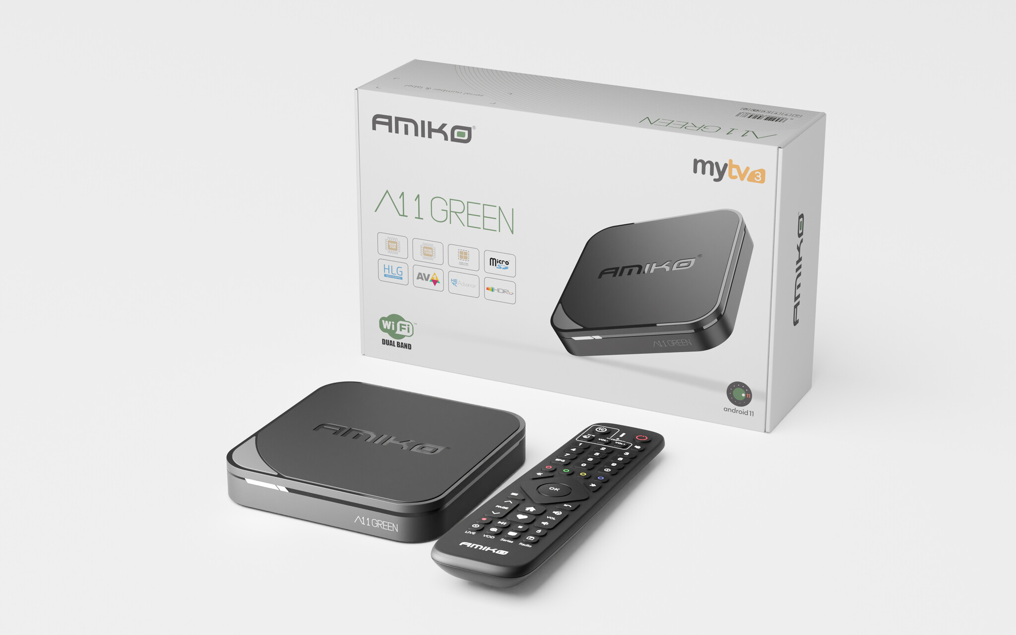 Amiko A11 Green 4K UHD Streaming Box - ASATGROOTHANDEL.NL