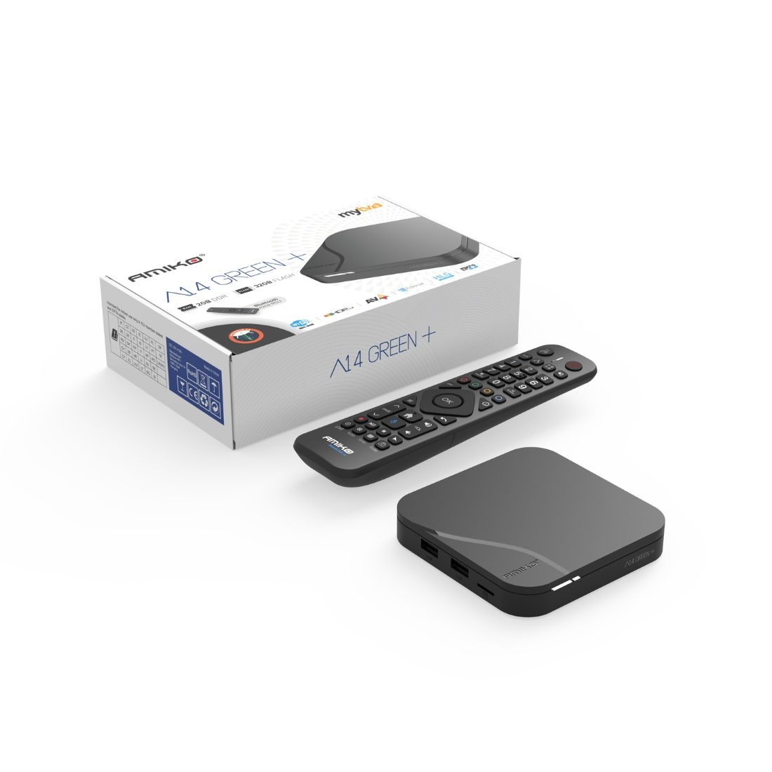Amiko A14 Green+ Streaming Box 4K UHD - ASATGROOTHANDEL.NL