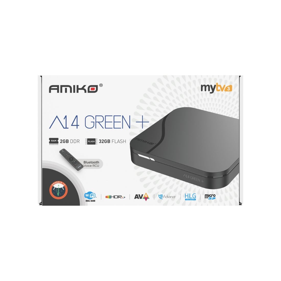 Amiko A14 Green+ Streaming Box 4K UHD - ASATGROOTHANDEL.NL