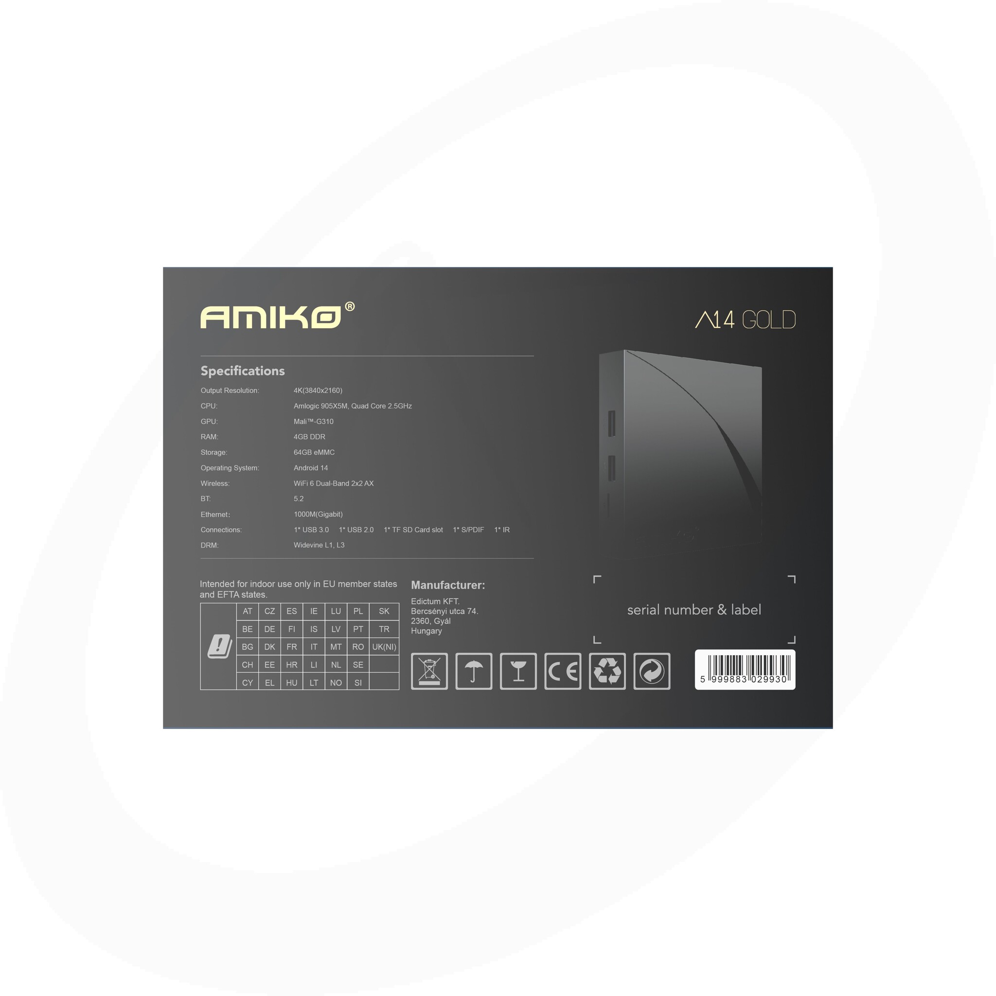 Amiko A14 Gold 4K Android OTT Media Streamer - ASATGROOTHANDEL.NL