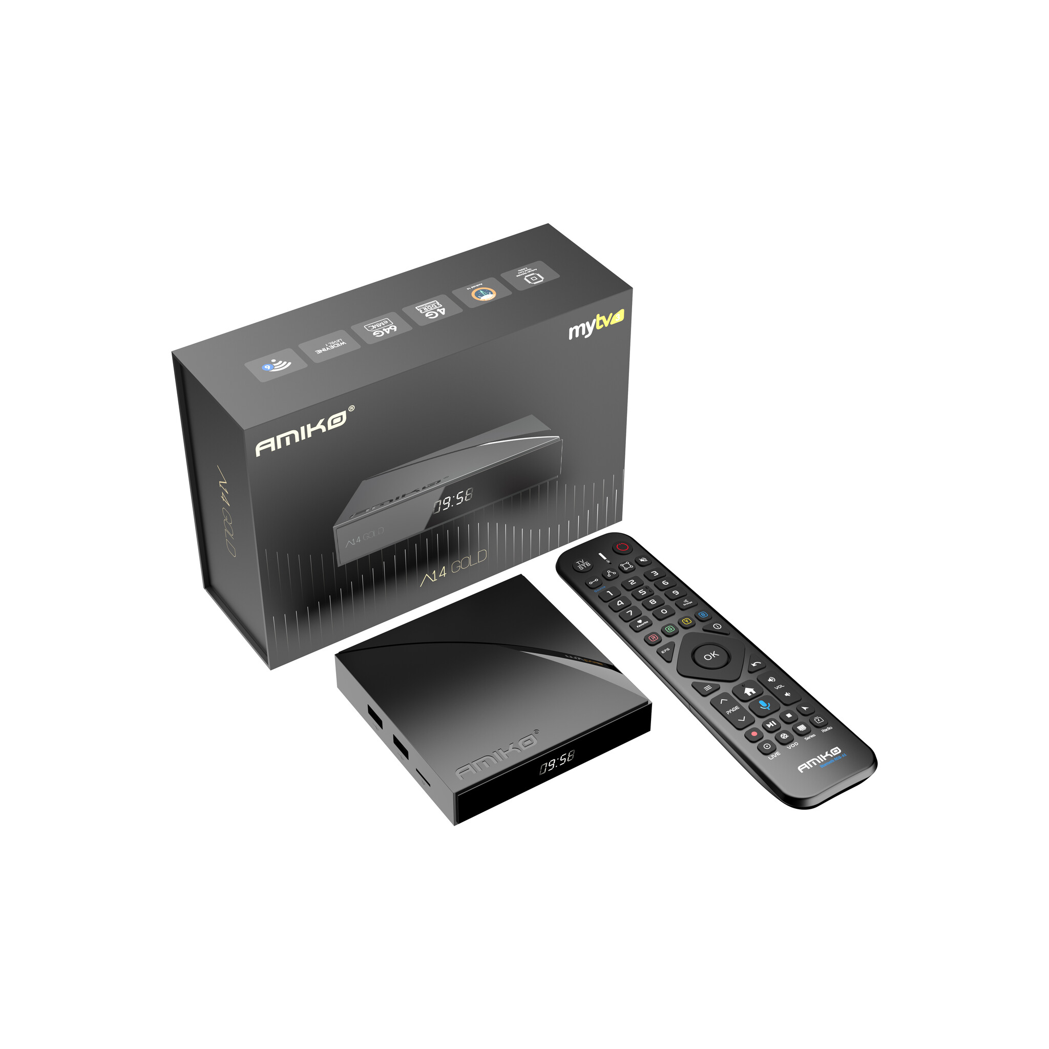 Amiko A14 Gold 4K Android OTT Media Streamer - ASATGROOTHANDEL.NL
