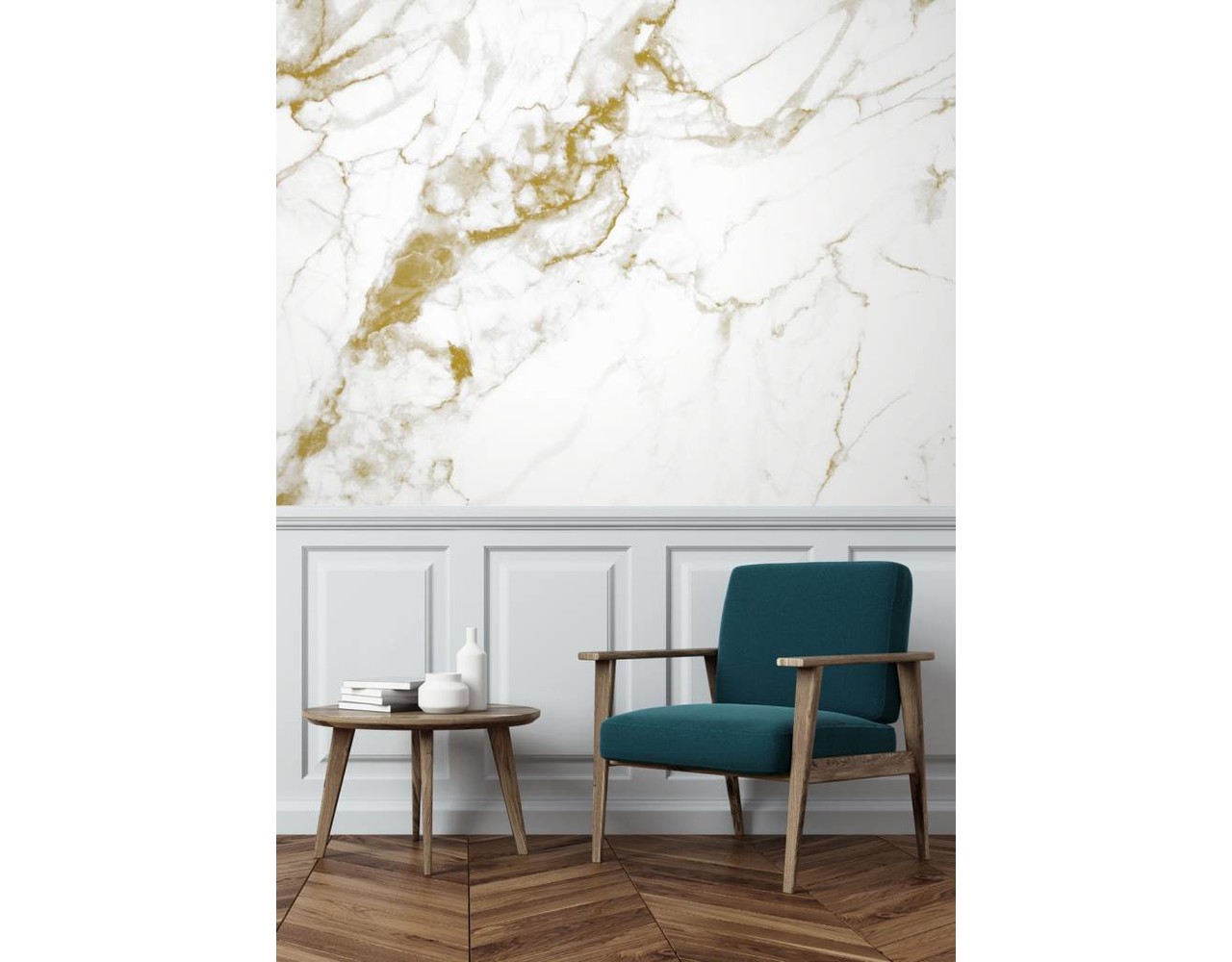 KEK Amsterdam Marmor tapet hvitt gull - LIVING AND CO.