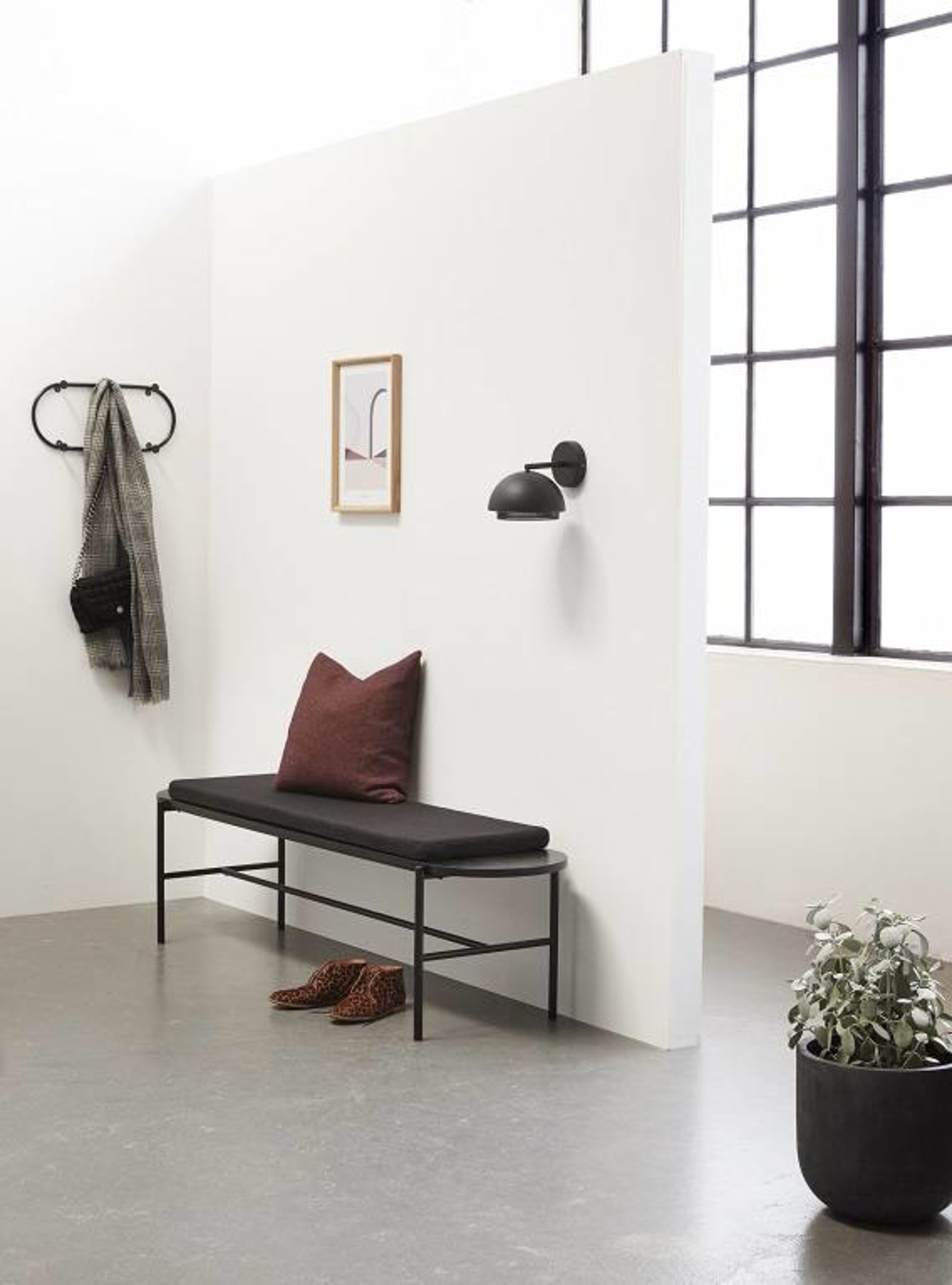 Hübsch Wooden bench with cushion black - LIVING AND CO.