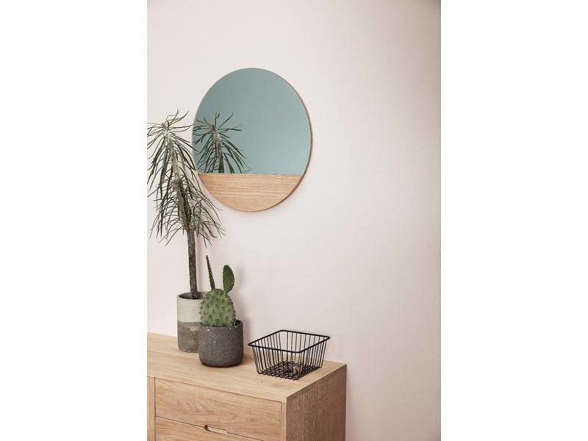 Hübsch round wall mirror oak wood - LIVING AND CO.