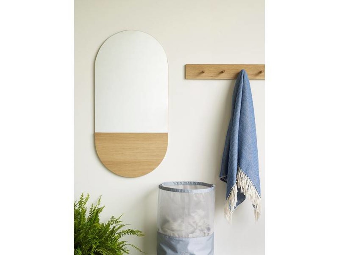 Hübsch round wall mirror oak wood - LIVING AND CO.