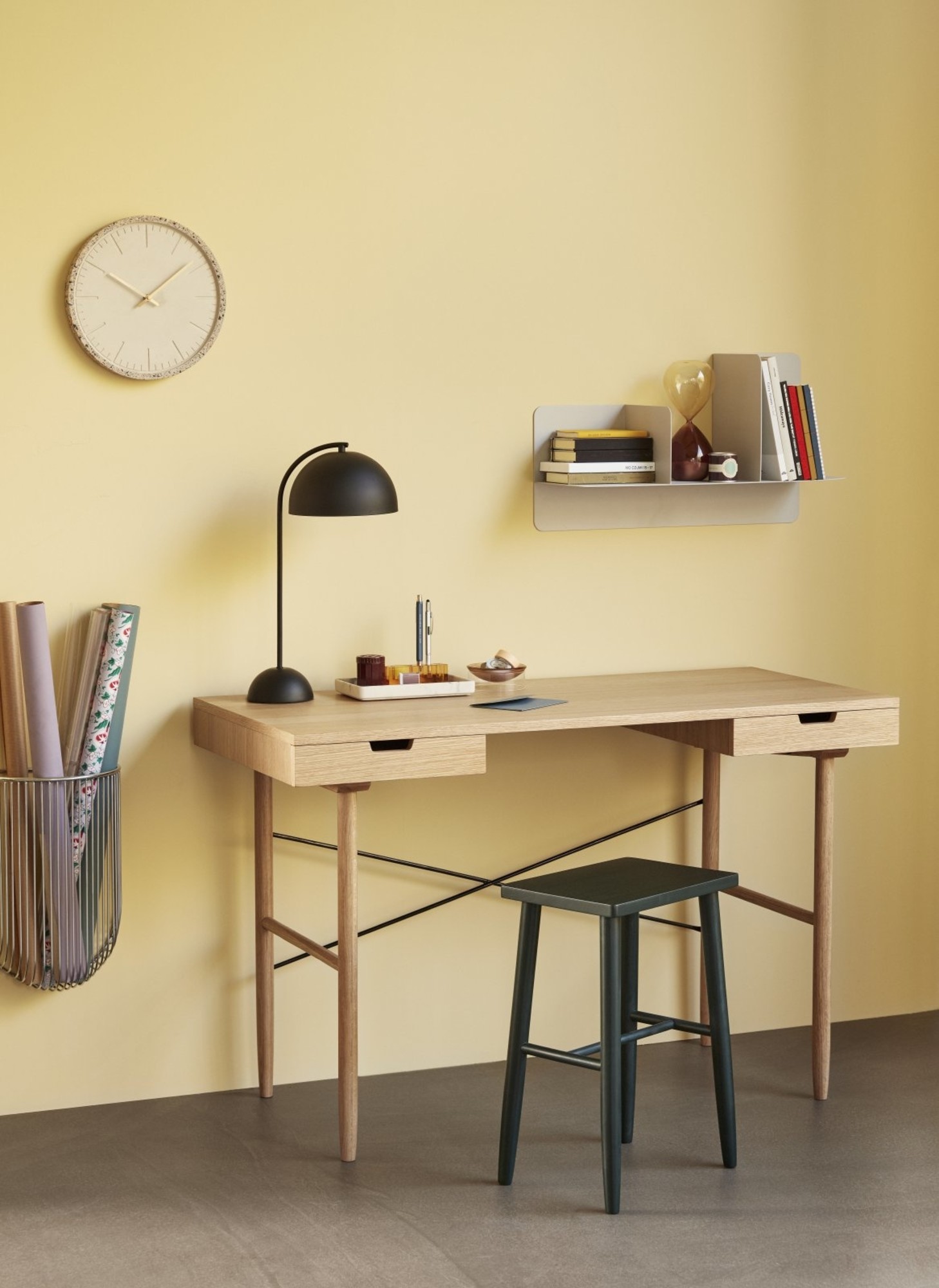 Hübsch wooden desk with 2 storage drawers - natural - LIVING AND CO.