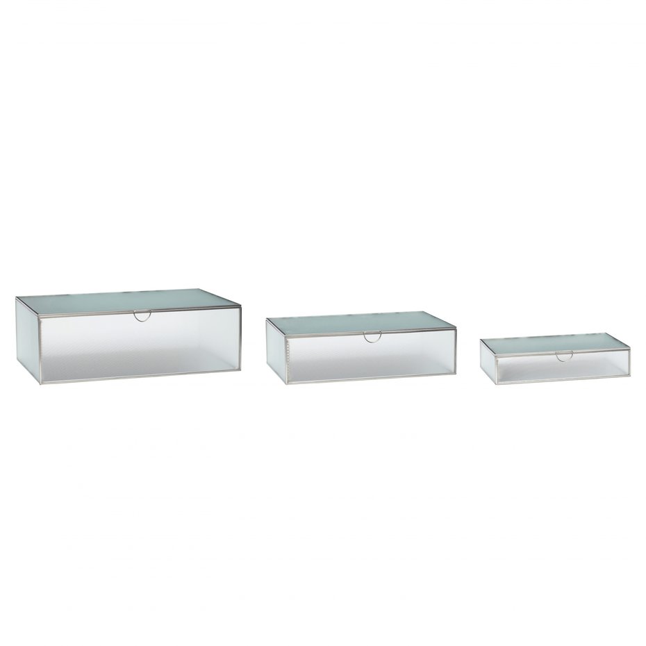 Hübsch Glass box matt silver - set of 3 pieces - LIVING AND CO.