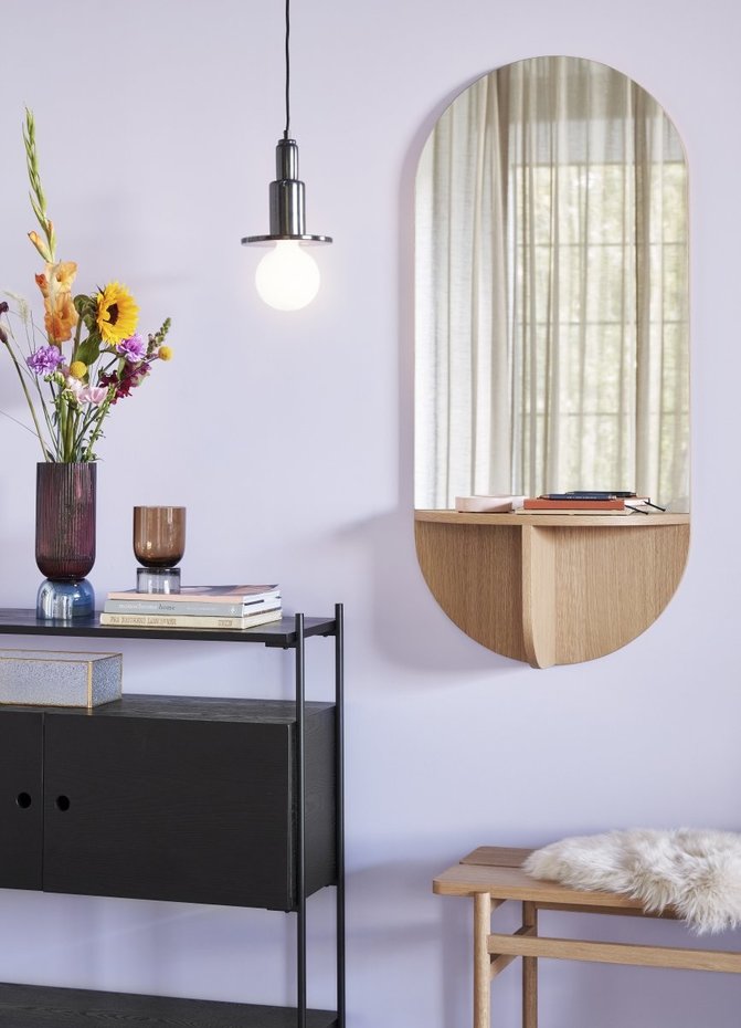 Hübsch Wall mirror oak with shelf - natural - LIVING AND CO.